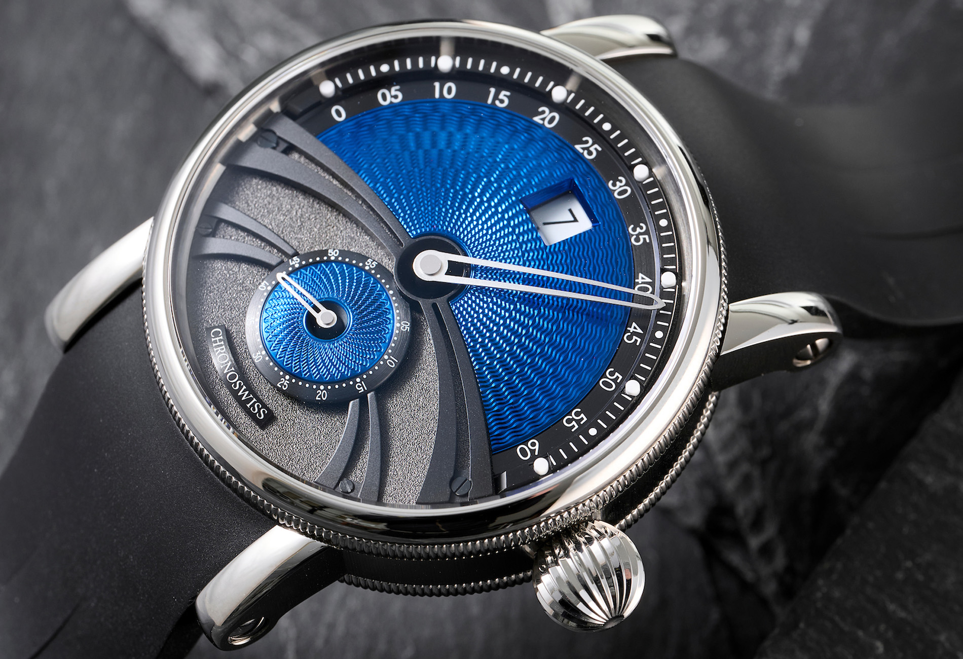 Chronoswiss Makes Delphis Watch In Hand-decorated Blue Guilloché Crystal