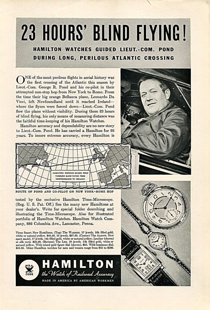 Hamilton Khaki Pilot Pioneer Novelties WWII Tributes